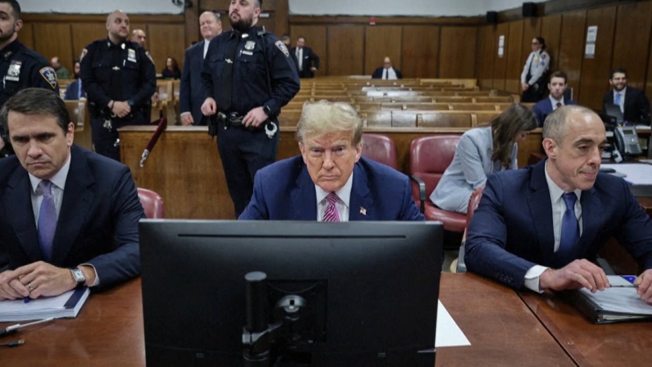 Full jury of 12 people, 6 alternates seated in former President Trump's ...