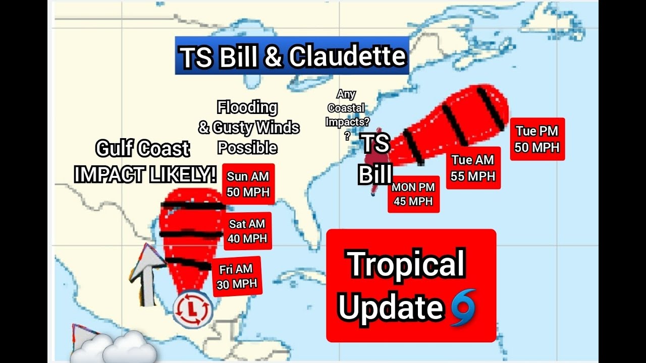 Tropical Storm Bill & Claudette To Form - YouTube