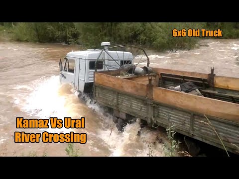 6x6 Old Truck Kamaz Vs Ural River Crossing