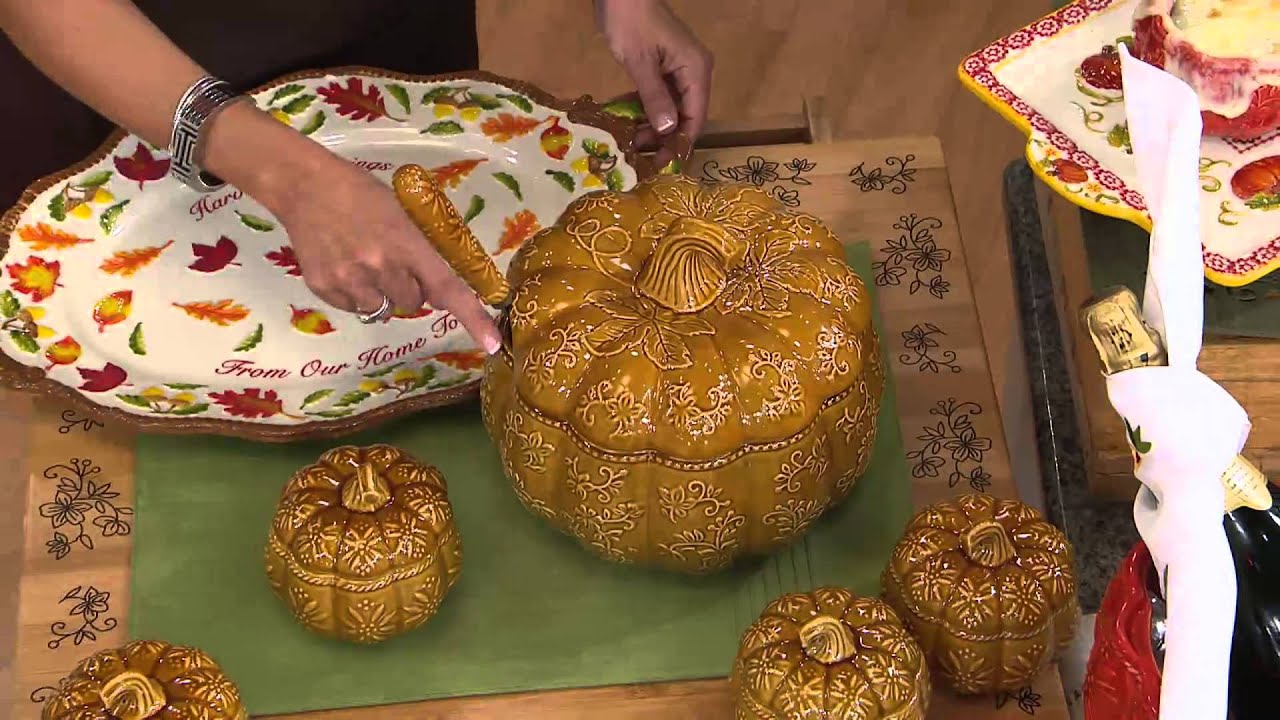 Temp-tations Floral Lace 4 qt. Embossed Pumpkin Tureen w/ Ladle with ...