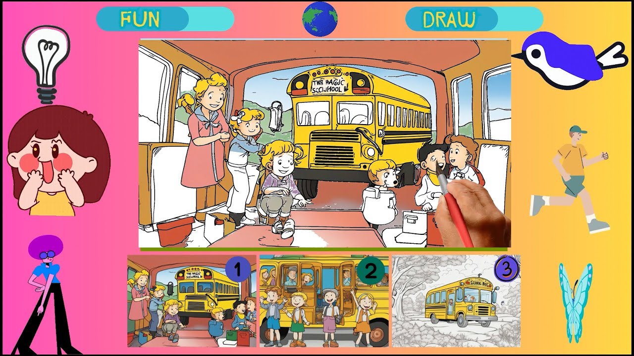 MAgic School Bus | Ep - 197 By Kidi Crafts | Colouring & Sketching ...
