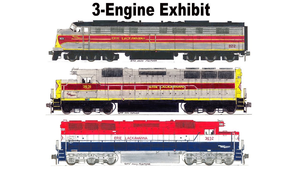 Erie Lackawanna 3-Engine Exhibit E8, SD45 3631 & Bicentennial SD45 3632 Andy Fletcher #NewYork # ...
