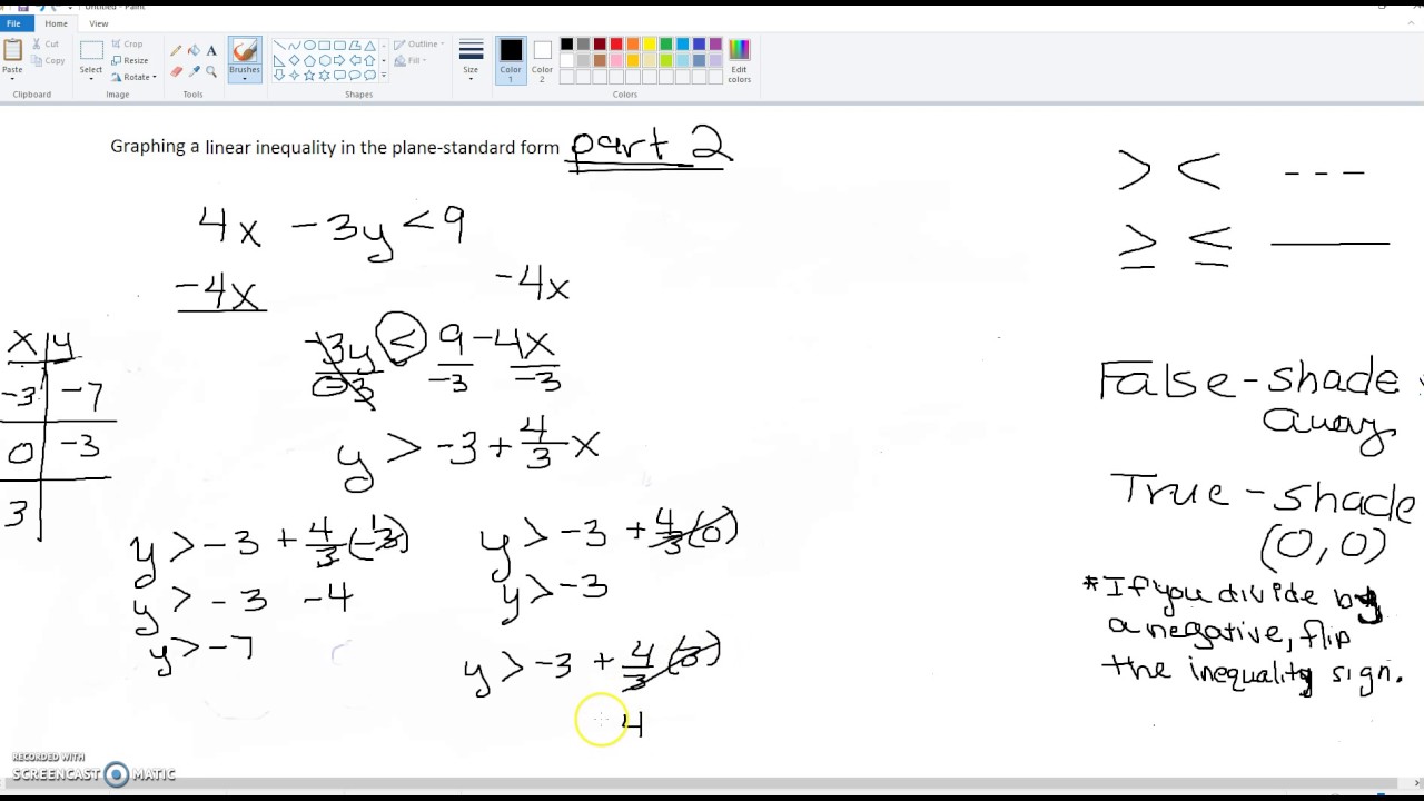 Graphing a linear inequality in the plane standard form part 2 - YouTube