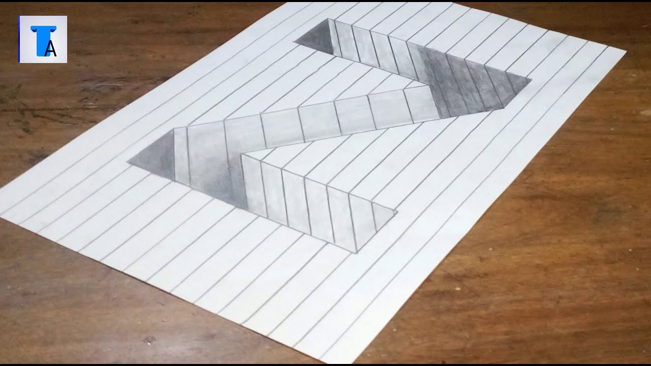 How to draw 3D hole letter 'Z' on a line paper | English 3D alphabet ...