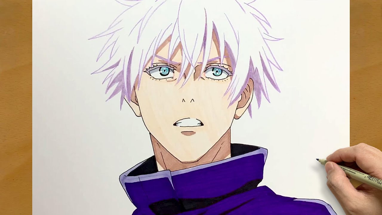 How to Draw Gojo Satoru from Jujutsu Kaisen | step by step | Draw anime ...