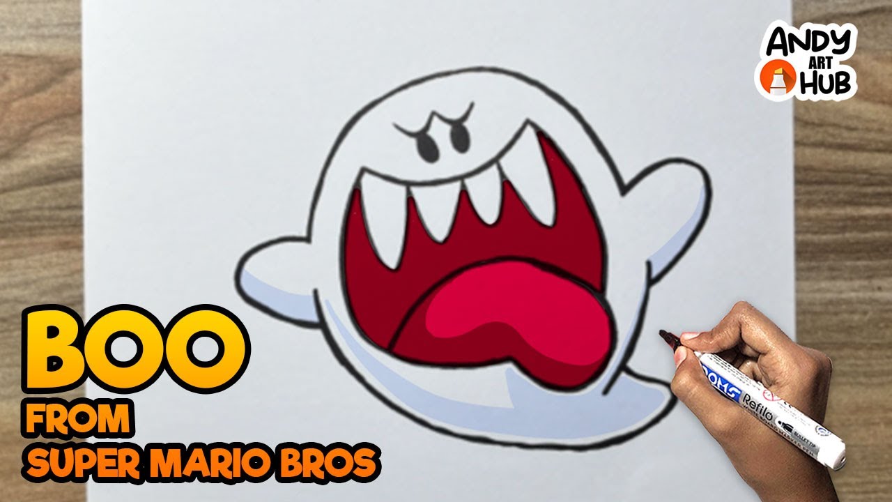 How to draw Boo from Super Mario Bros 3 | Step by step drawing | Boo ...
