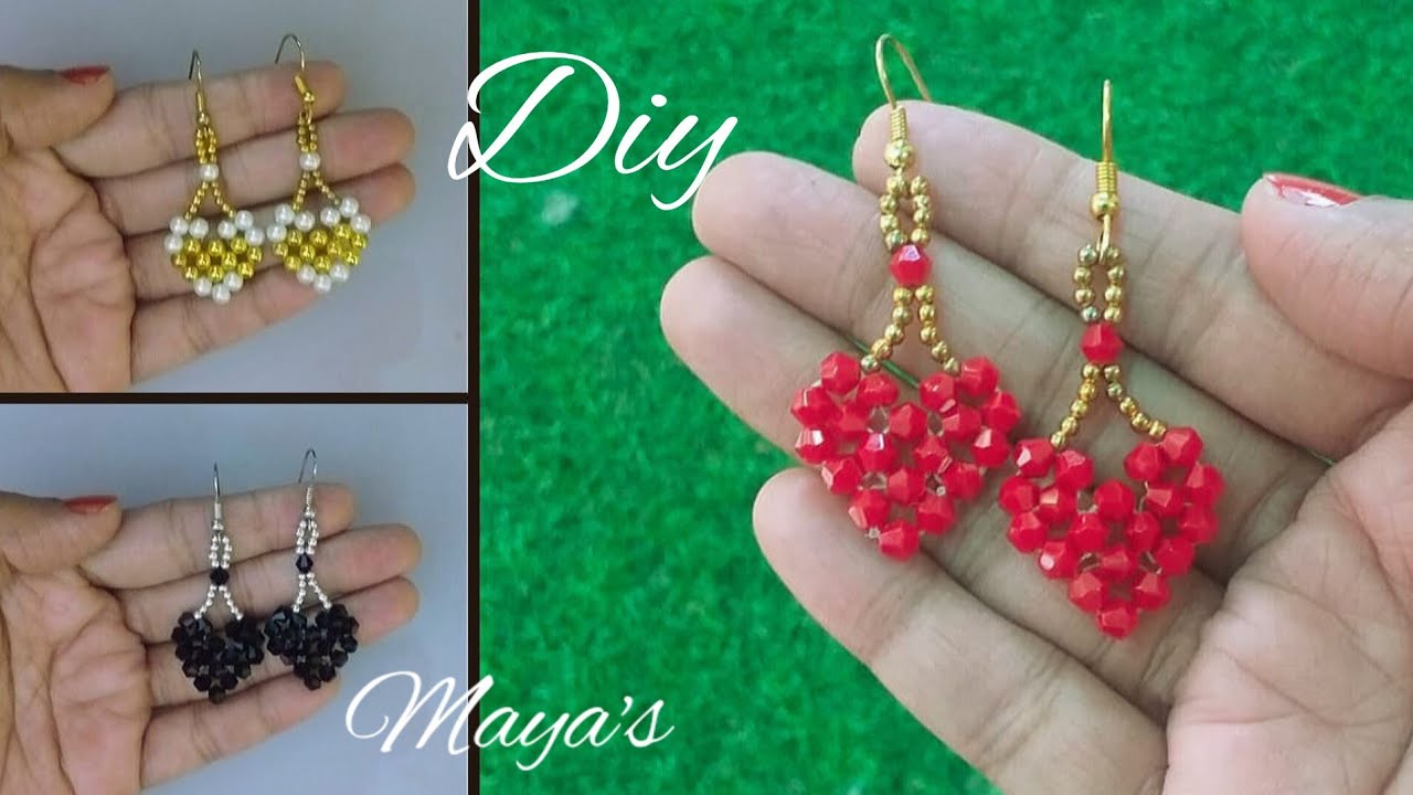 Beaded Heart Earrings Tutorial for Beginners/ Beading tutorial/ Heart ...