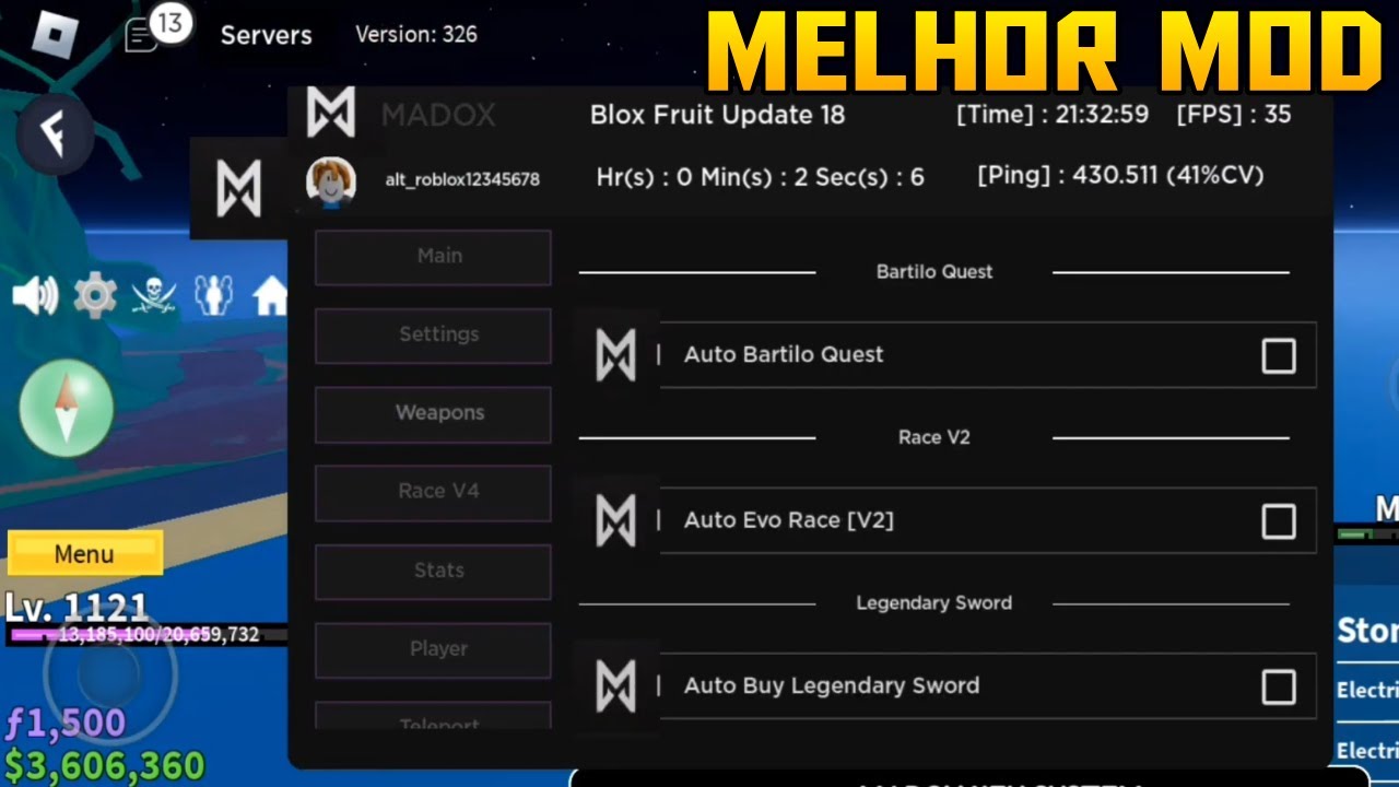 VAZOU MELHOR MOD MENU DE ROBLOX INFINITO BLOX FRUITS TODAS AS SKINS ...