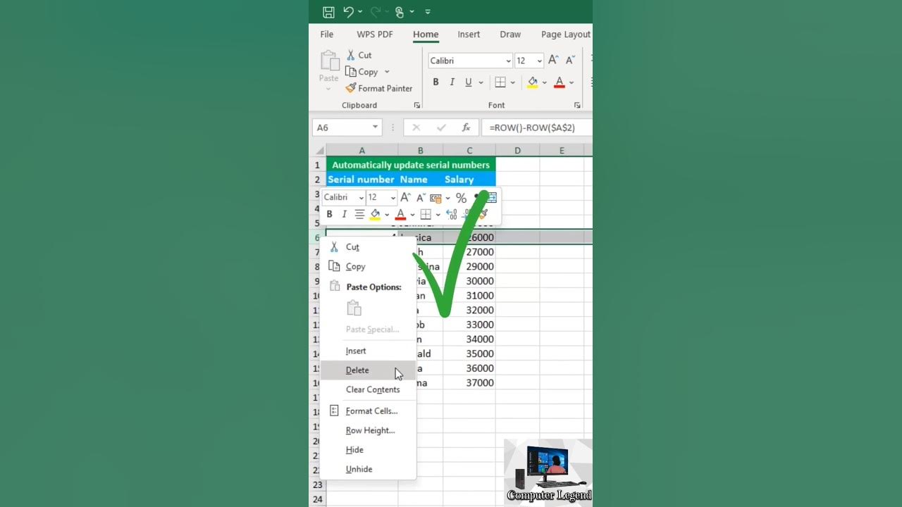 💯 Auto update serial number in Excel 💯 | Tips and tricks #shortvideo #excel #exceltips - YouTube