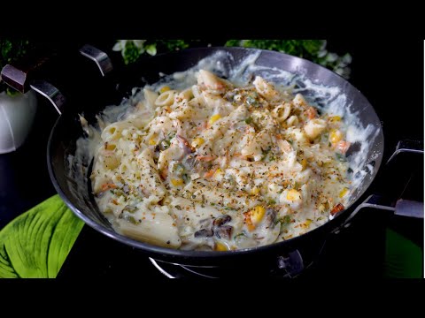 White Sauce Cheese Pasta | Relaxing Cooking Sounds (No Talking)