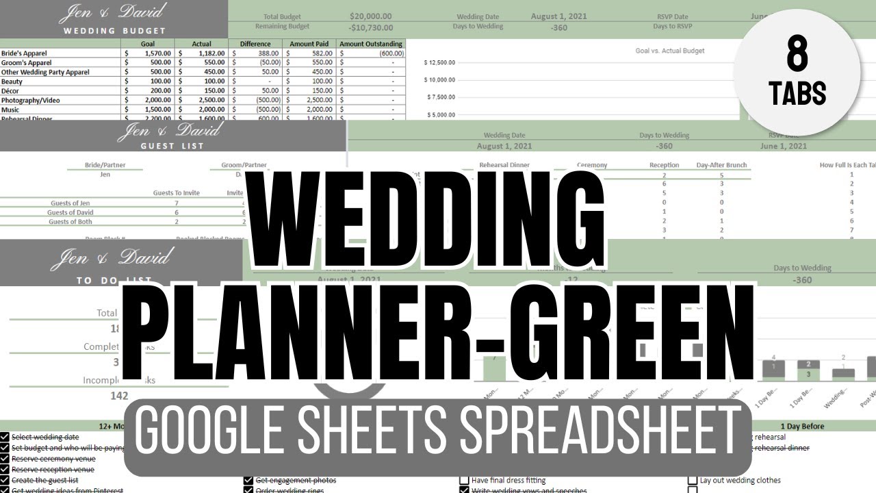 Wedding Planner Spreadsheet (Google Sheets) - Green - YouTube