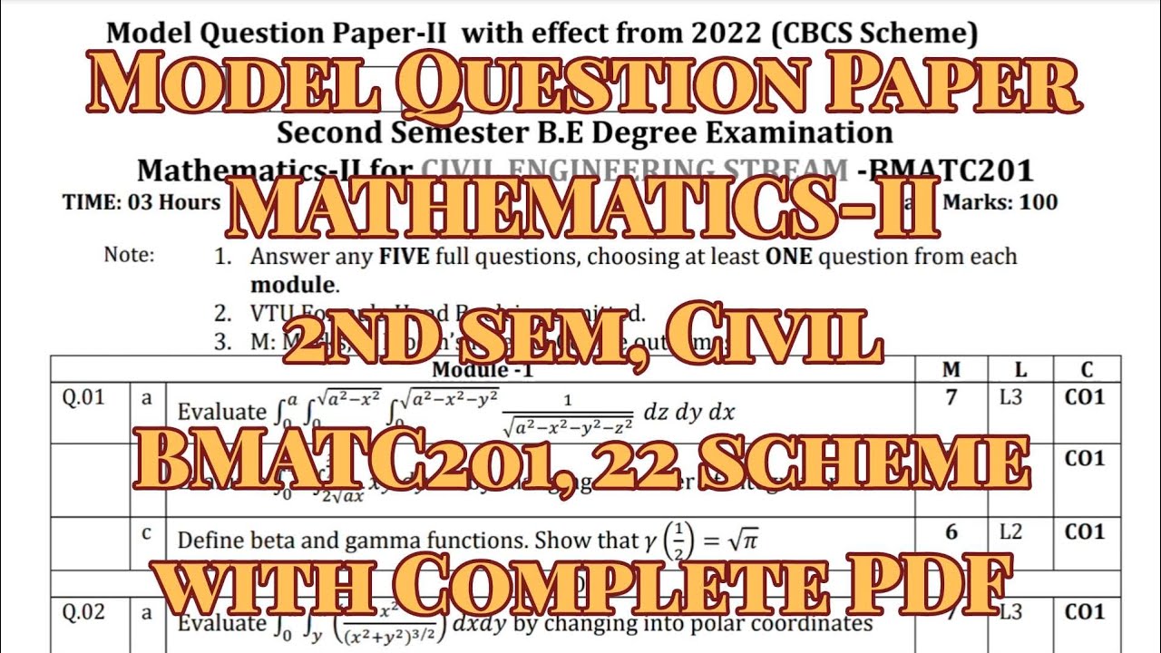 Mathematics-2, Model question paper, BMATC201, 22 scheme, Civil Stream ...
