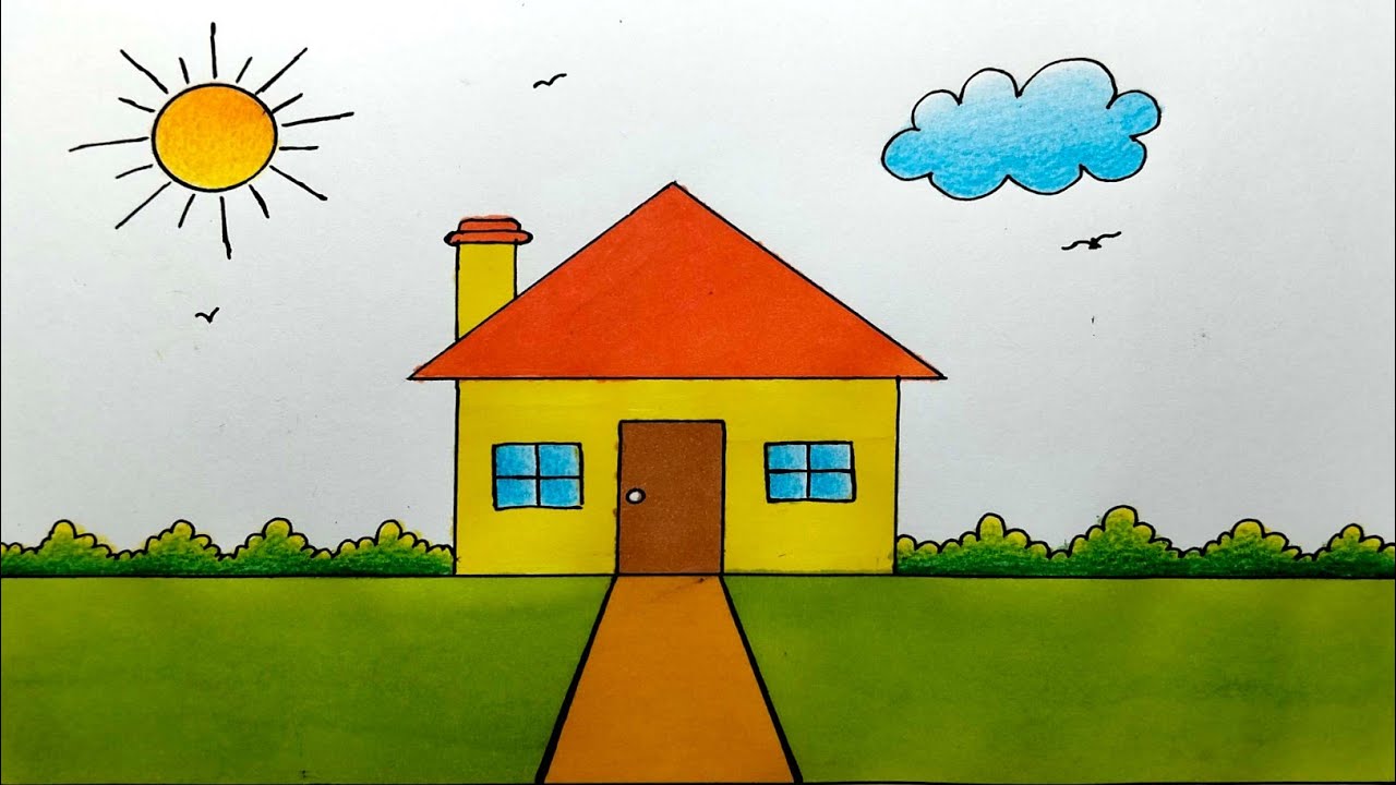 Easy House Drawing | Step by step House Drawing for beginners | Ghar ki ...