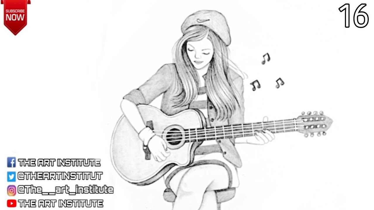 how to draw a girl playing guitar||pencil drawing||pencil sketch girl# ...