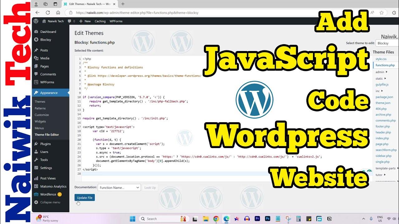 How to add custom Javascript code to Wordpress website - YouTube
