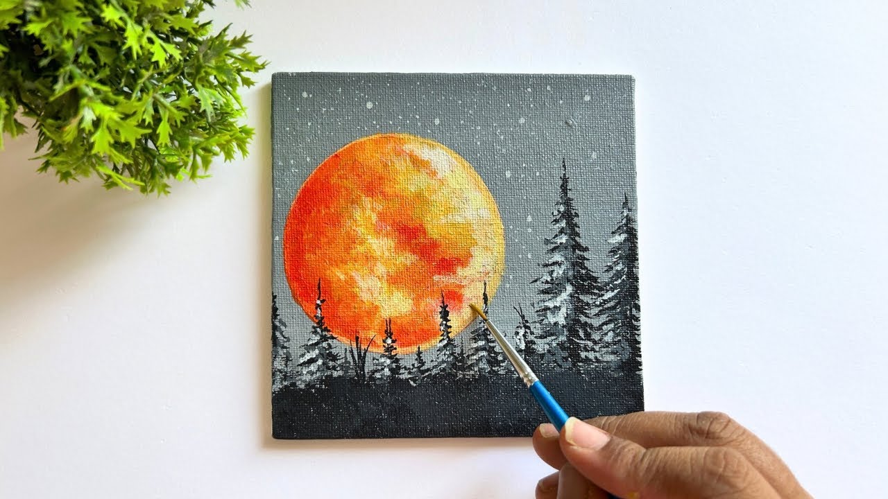Blood Moon Acrylic Painting | Acrylic Painting for Beginners | Step by ...