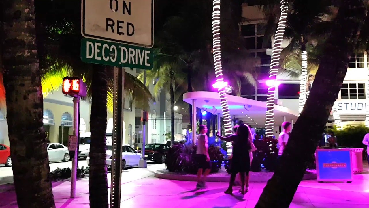 Miami Beach Nightlife Atractions from the car perspective - YouTube