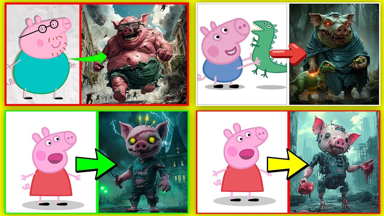 PEPPA PIG as TITAN, ZOMBIE ROBOT, GREEN ZOMBIES, FRANKENSTEIN - All ...