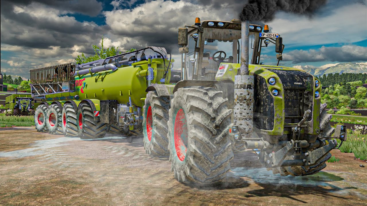 MONSTER TRACTOR at Work | Claas Xerion 5000 spreading digestate on ...