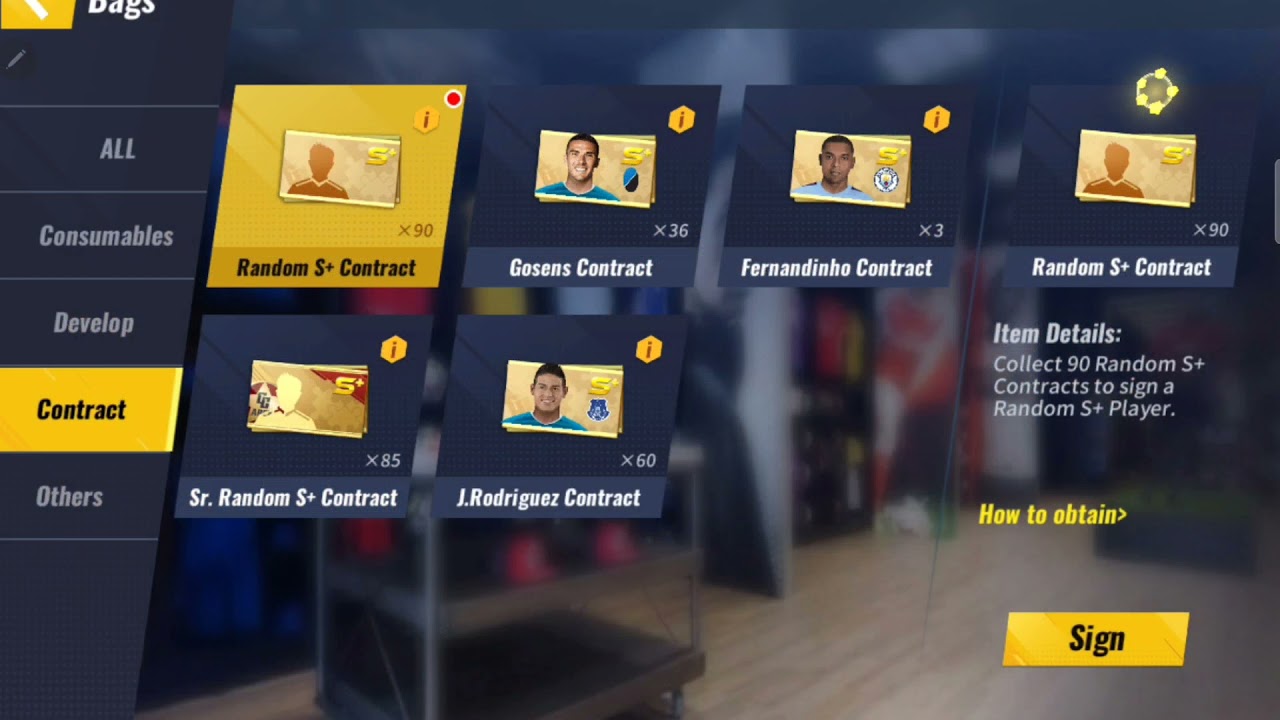 Collected 90 S+ random contract to sign a random S+ player in football ...