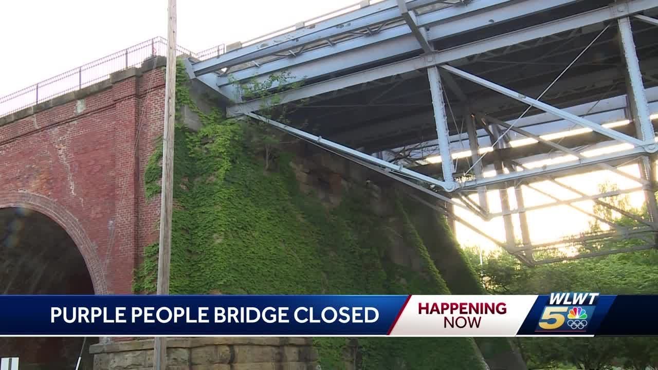 Purple People Bridge closed by officials after section of debris falls ...