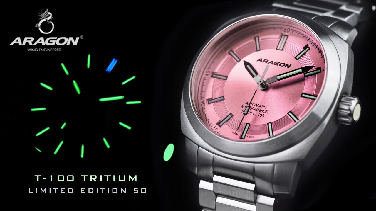 ARAGON® Parma T-100 Tritium Automatic Pink Dial Limited Edition - YouTube