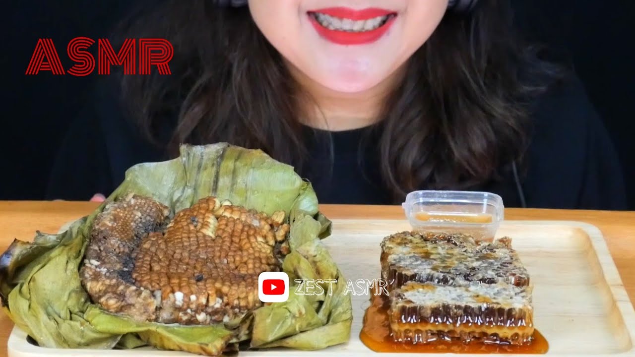 ASMR EATING HONEY COMB,BEE LARVAE MUKBANG NO TALKING EATING SOUNDS/ZEST ...