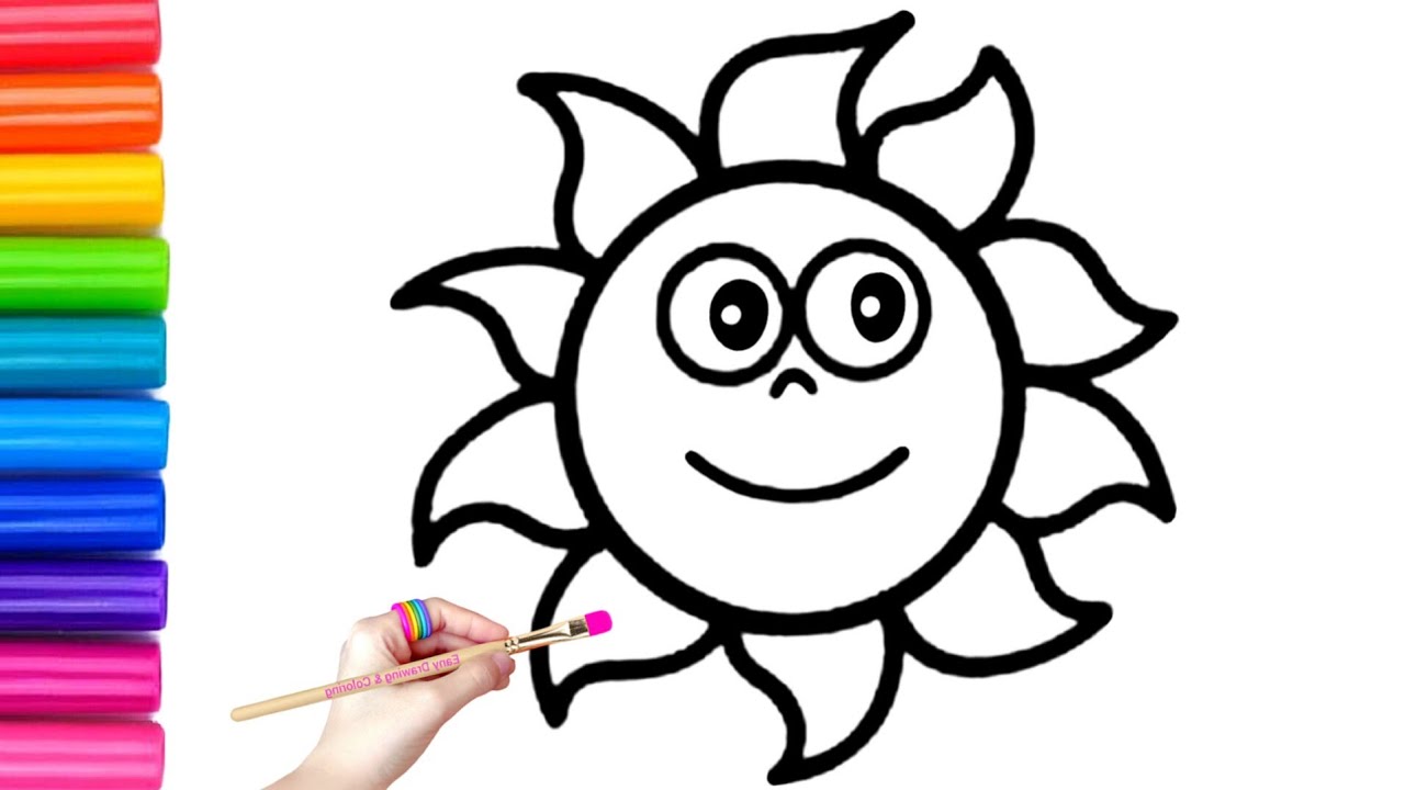 How to draw cute and easy Smiling Sun | Easy drawing, Painting and ...