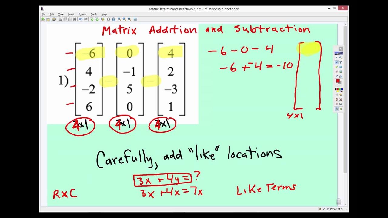 Matrix Operations: Addition Subtraction Scalar Multipication - YouTube