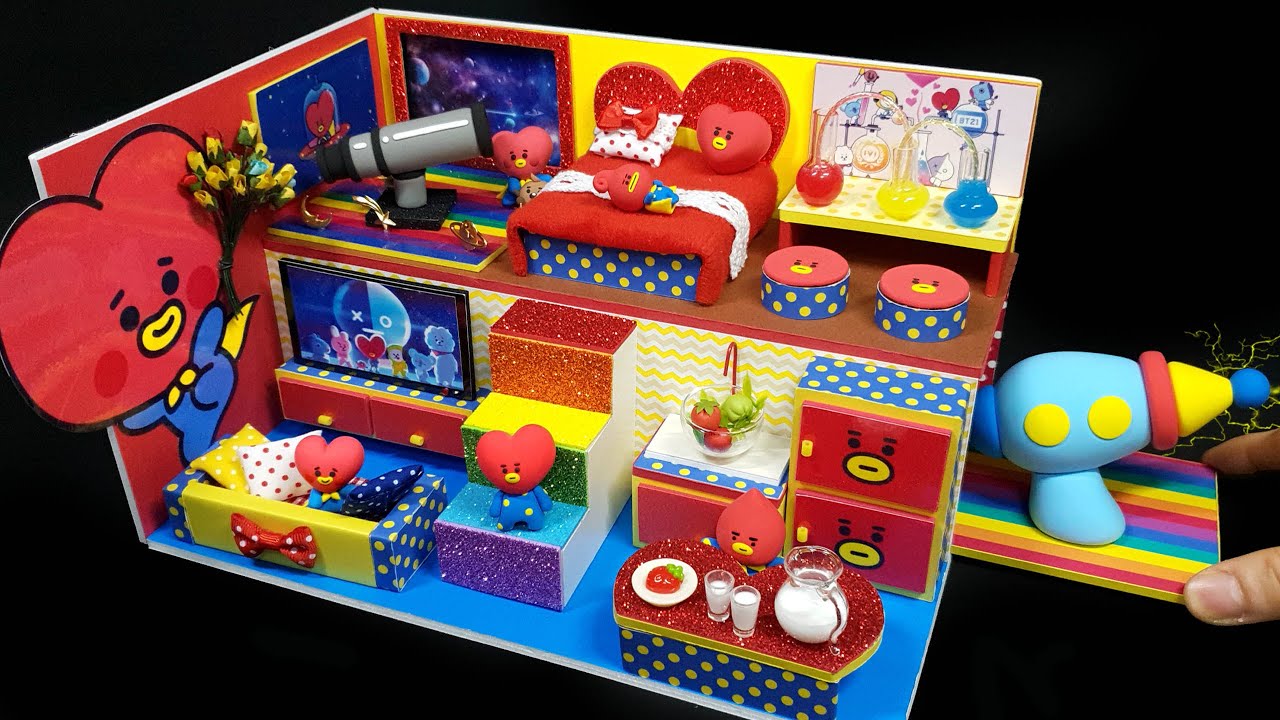 DIY Miniature BTS&BT21 Board House # - Build Amazing Apartment for TATA ...