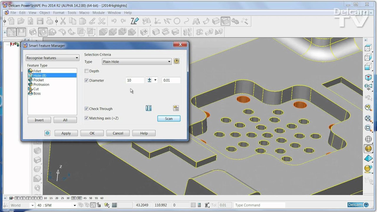PowerSHAPE 2014 Smart Feature Manager - YouTube