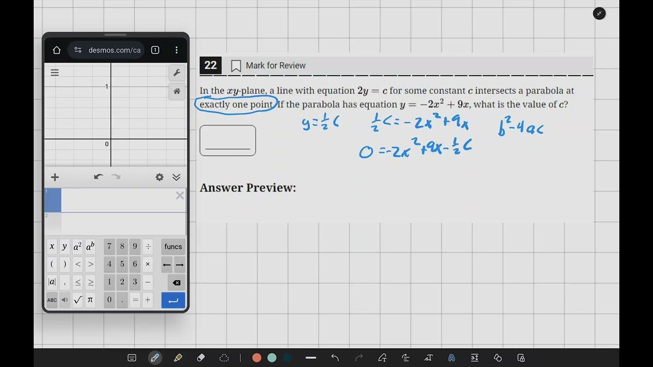 SAT Math Solution: Finding the Value of c for Line and Parabola ...