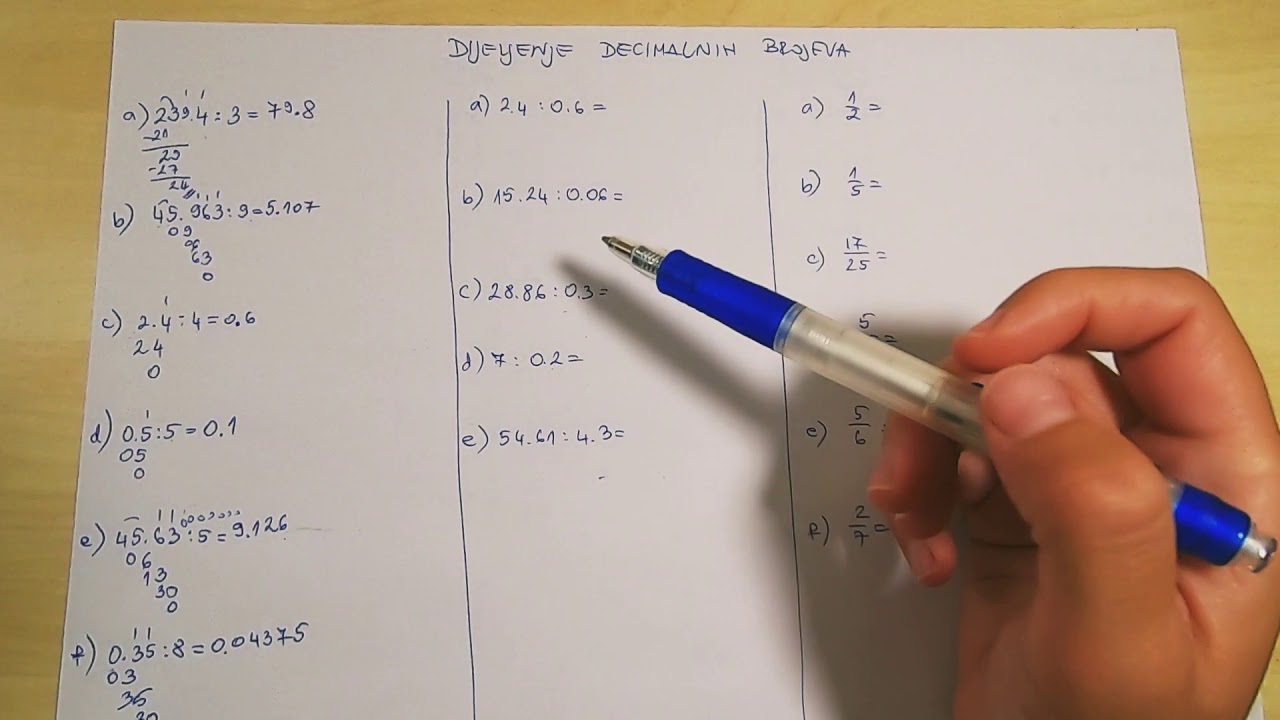 Matematika 5. Razred - Dijeljenje decimalnih brojeva - YouTube