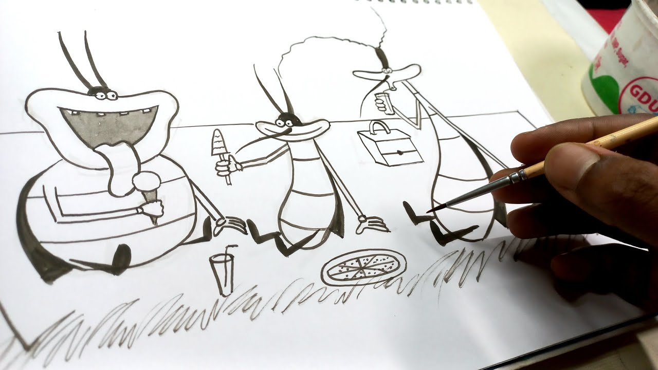 cockroaches outline drawing from oggy and the cockroaches cartoon ♥️ ...