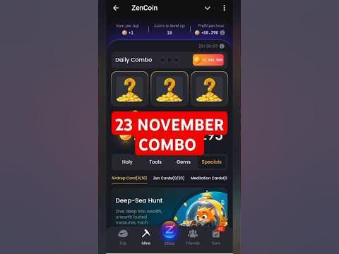 Zen coin daily combo Today 23 November | Zen coin combo cards #zencoin #combo - YouTube