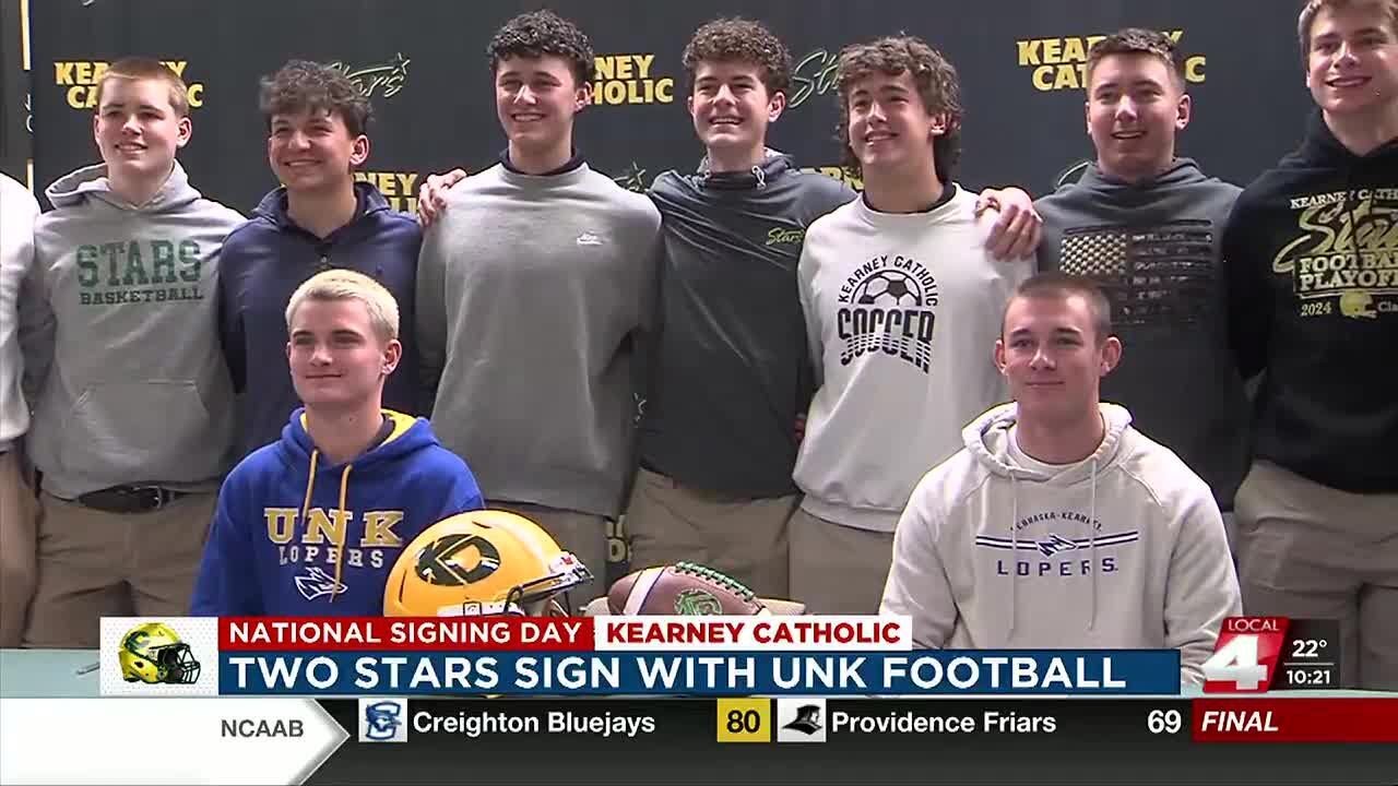 Two Kearney Catholic football players sign with UNK - YouTube