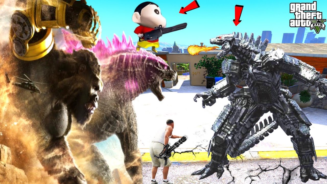 GODZILLA Vs KONG SHINCHAN and FRANKLIN Hunted By ELEMENTAL GODZILLA In ...