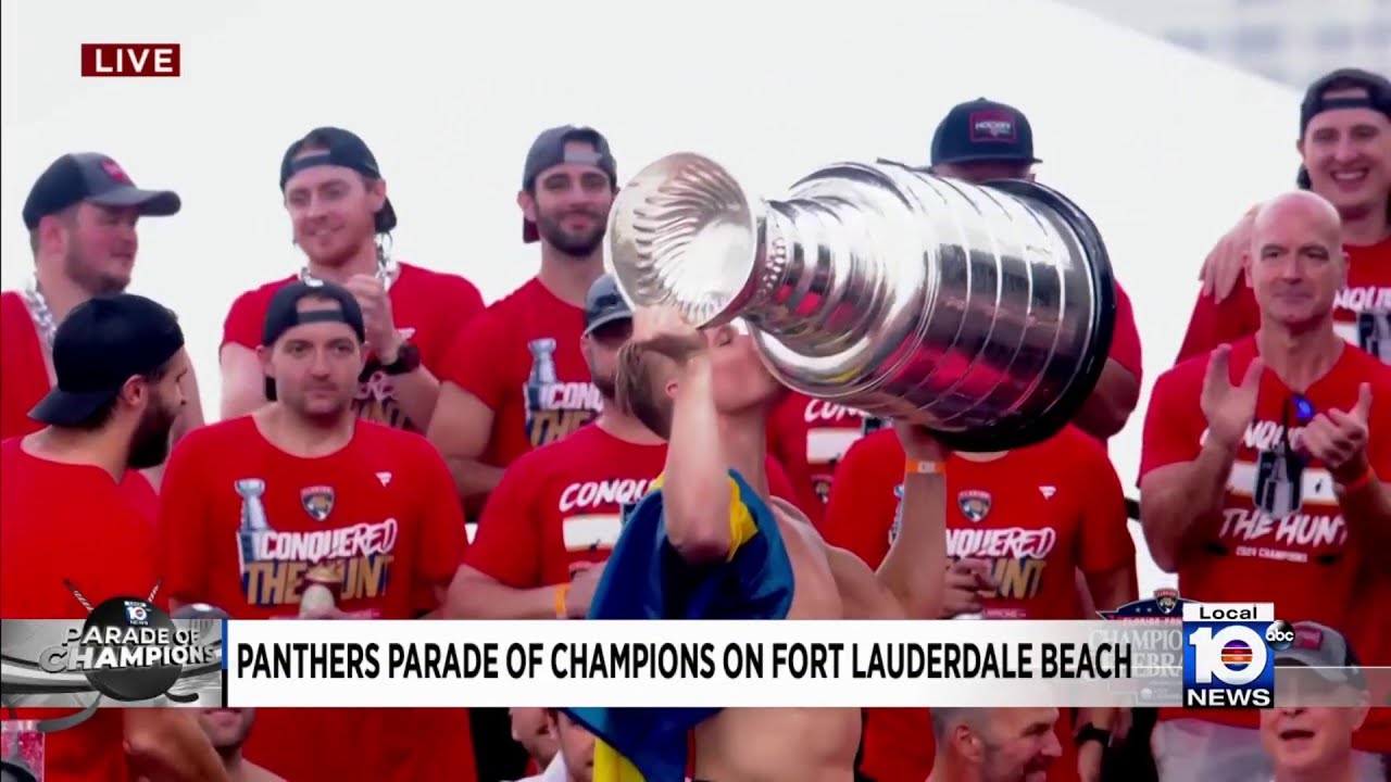 Florida Panthers rally: Linus Eriksson holds Stanley Cup - YouTube