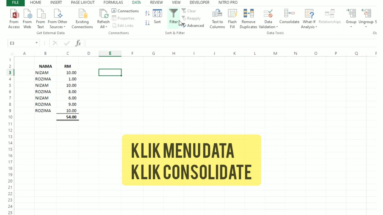 Microsoft Excel. Menyatukan Data Berulang Menjadi Satu Jumlah ...