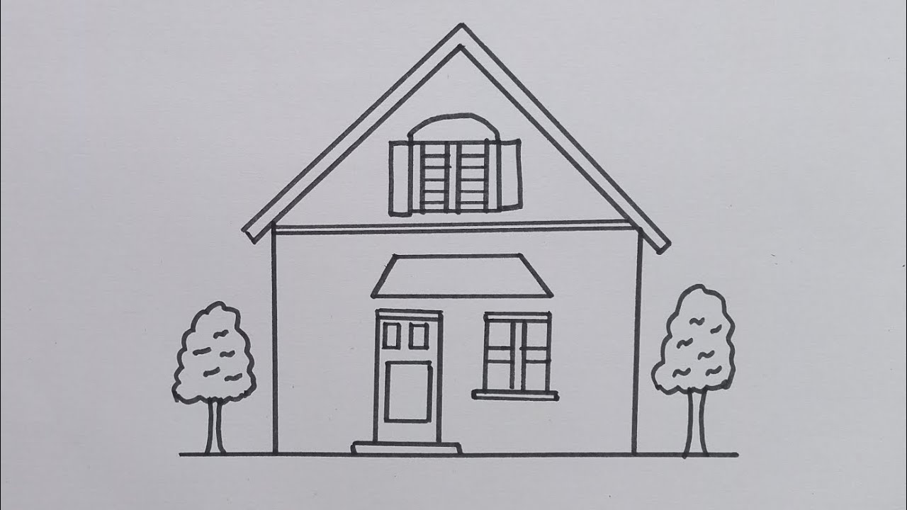 Home Drawing // how to draw a house scenery tutorial drawing - YouTube