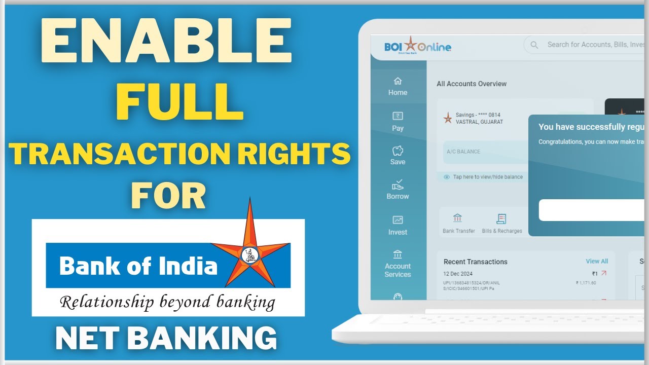 How To Enable Full Transaction Rights for Bank of India (BOI) Net ...