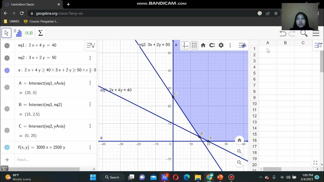 GEOGEBRA METODE GRAFIK & GARIS SELIDIK | Program Linear (minimum) - YouTube