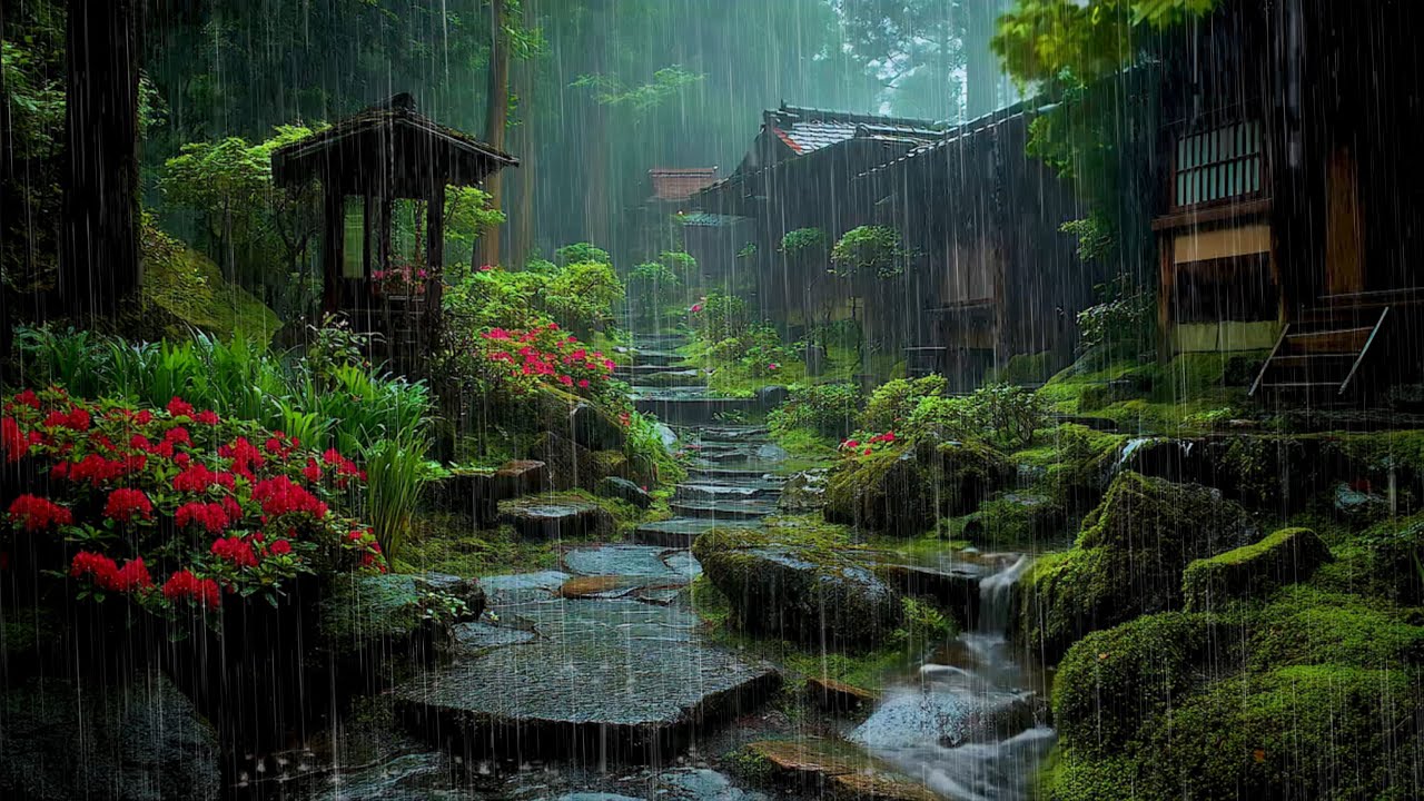 Healing Rain Ambience in Japanese Village Forest 🍀 Let Go of Stress and ...