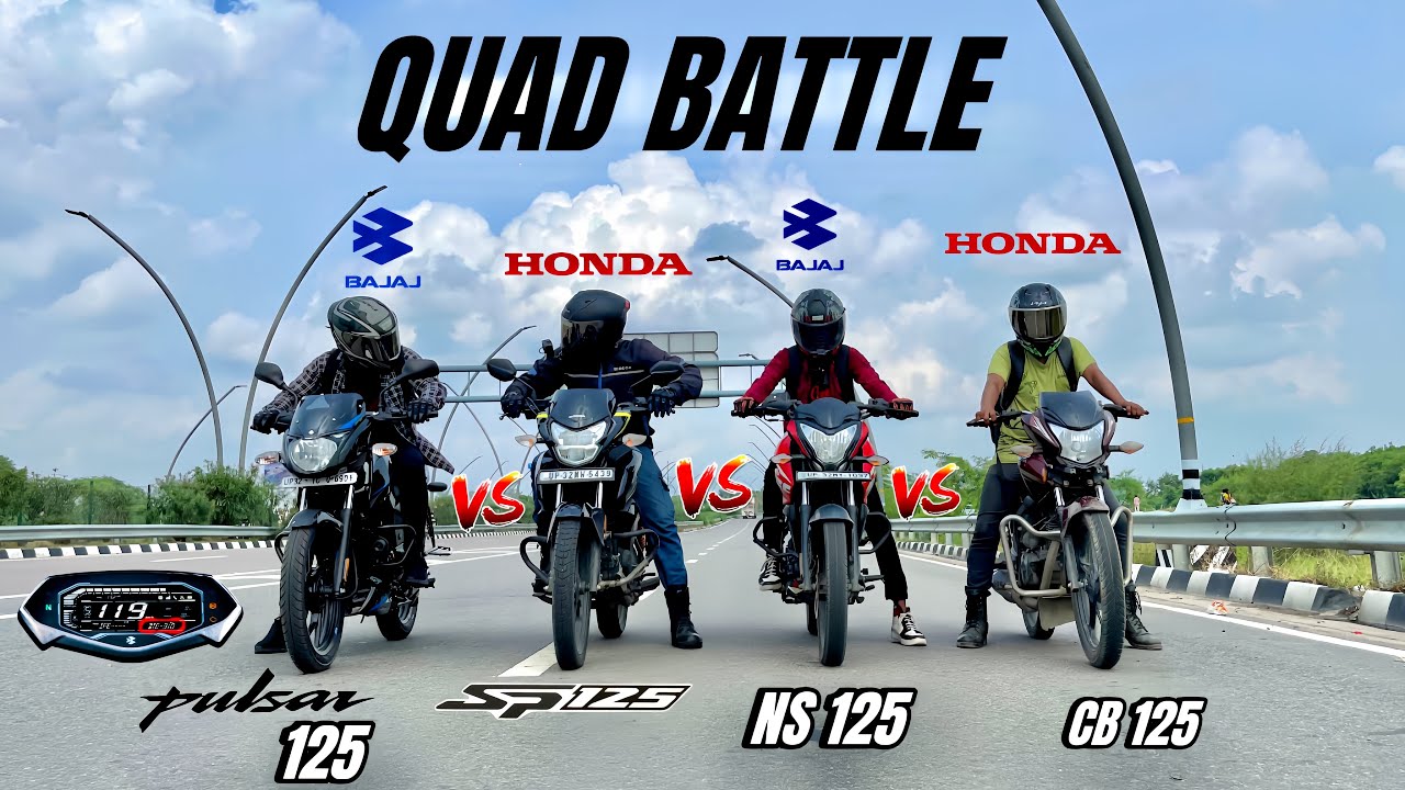 Bajaj pulsar 125 2024 vs Honda sp 125 vs pulsar ns 125 vs Honda CB 125 sp shine | quad battle 😱 ...