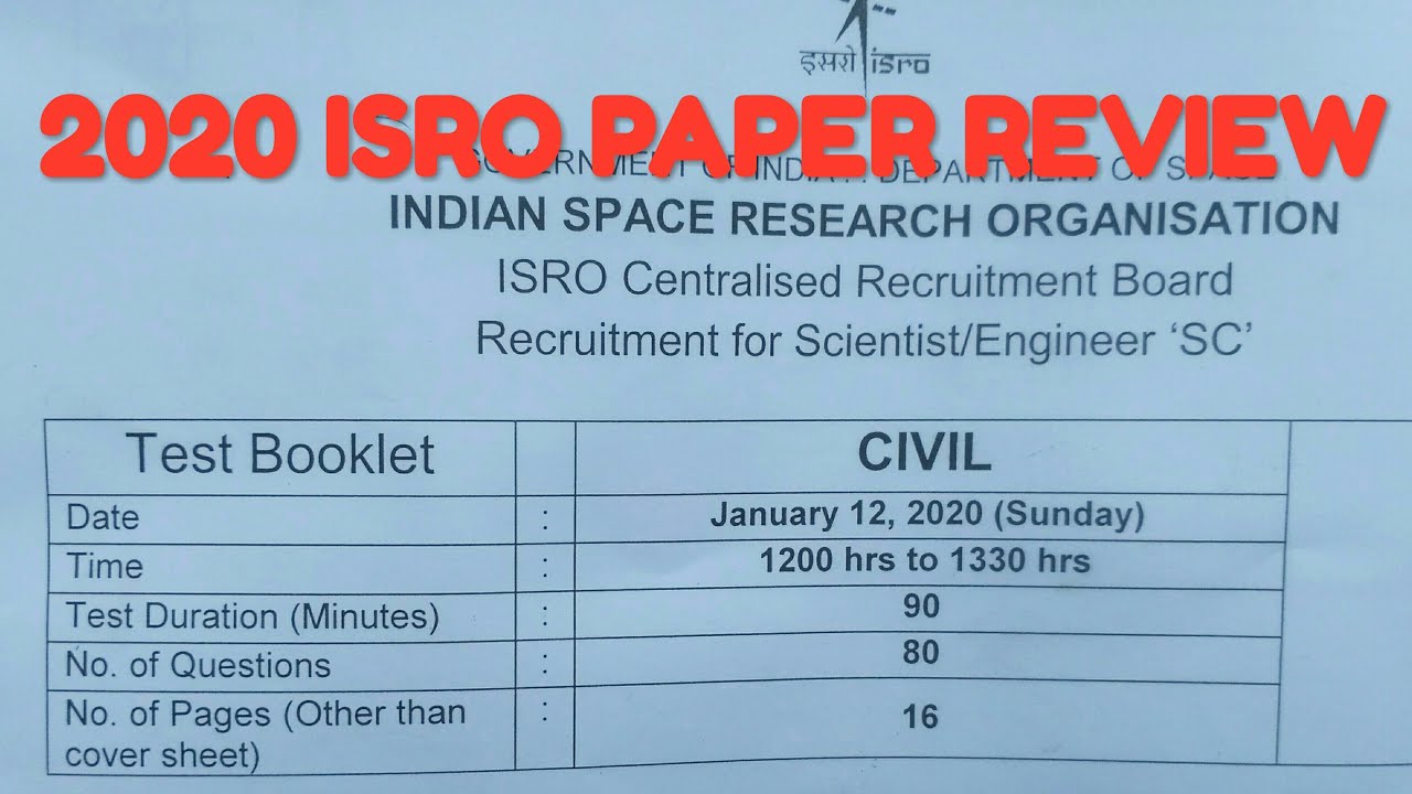 ISRO 2020 (CIVIL) EXAM PAPER REVIEW 12 JANUARY ,2020 - YouTube