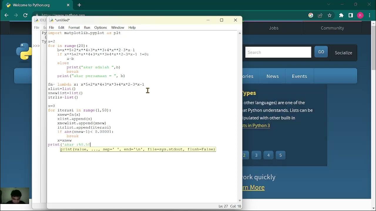 Penyelesaian persamaan dalam metode numerik menggunakan aplikasi python ...