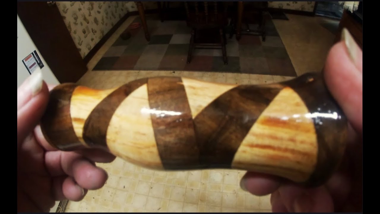 Wood Turned~ Two color designed fatwood ferro rod handle - YouTube