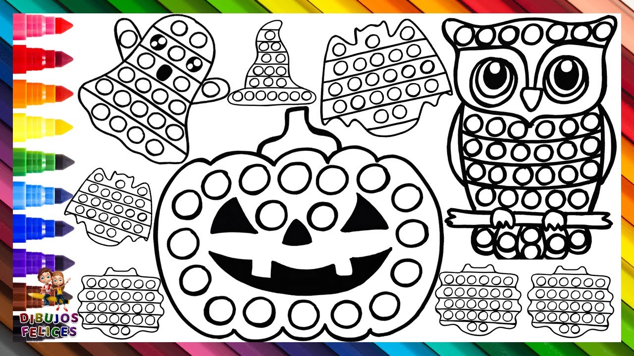 Dibuja y Colorea 5 HALLOWEEN POP ITS 🎃👻🕷️🦇🧙‍♀️🔴🟠🟡🟢🔵🟣🌈 Dibujos De ...