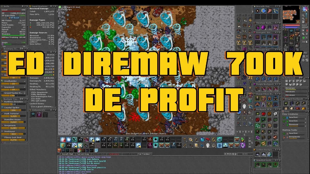 TIBIA ED HUNT - DIREMAW - EXP 3.7KK/H - 700K/H DE PROFIT - YouTube