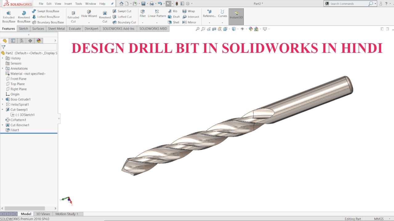 Drill Bit Solidworks Tutorial For Beginners In Hindi | Exercise No. 79 - YouTube